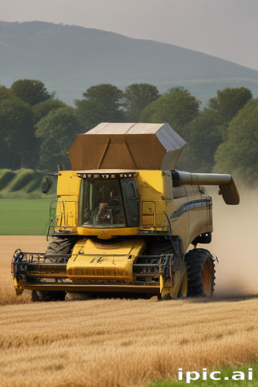 Harvesting Machinery in Action: A Vibrant Yellow Combine Cutter at Work ...