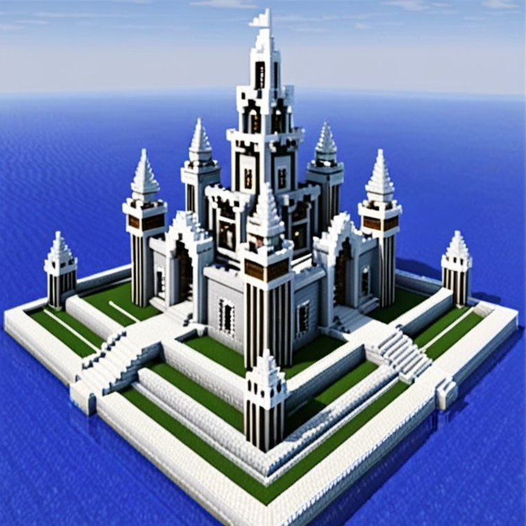 ice and quartz diorite castle in Minecraft in a square format of 40x40 ...