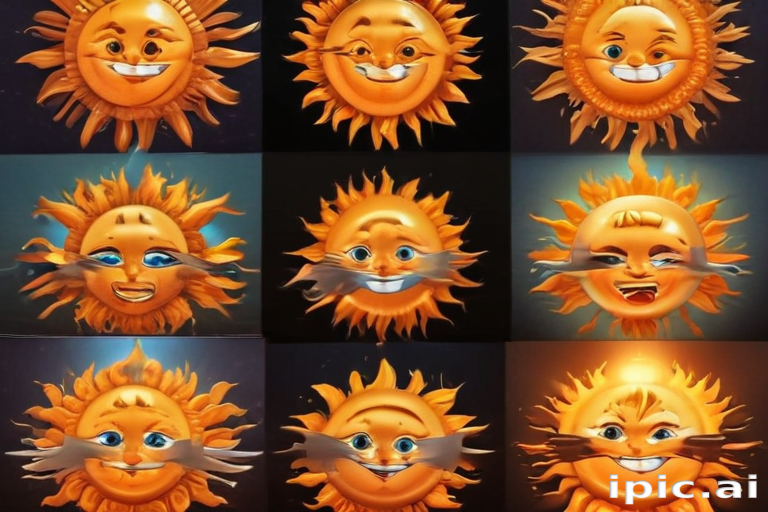 Cheerful Cartoon Suns with Different Expressions and Playful Faces in Grid