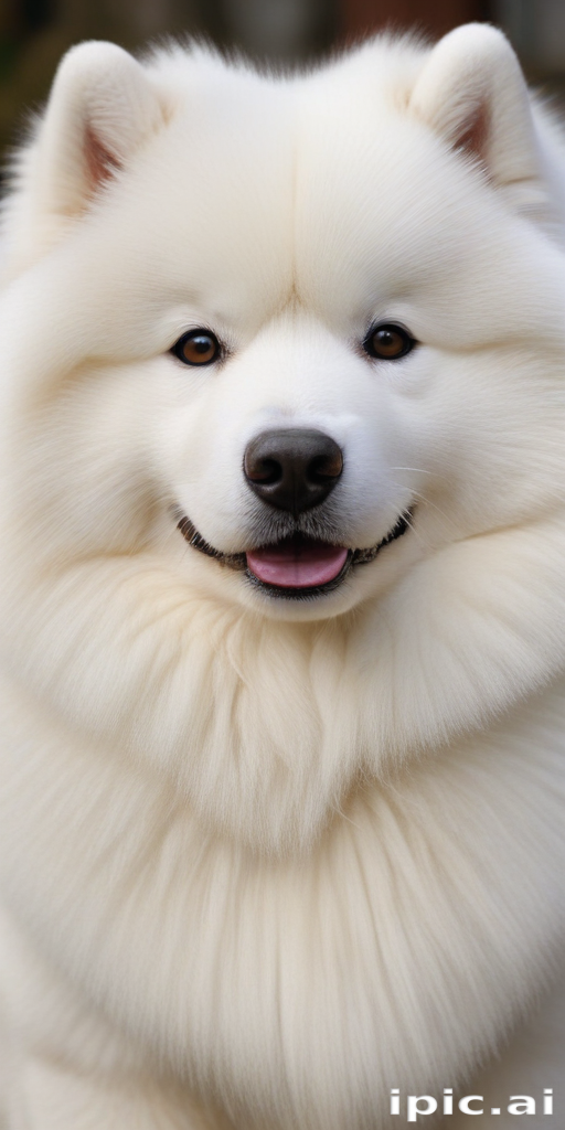 A Fluffy White Samoyed Dog Smiling Happily at the Camera.