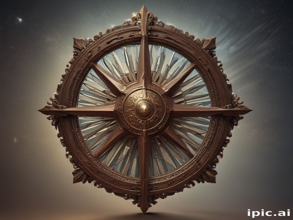 Intricate Compass Design with Ornate Details and Shimmering Glass Elements