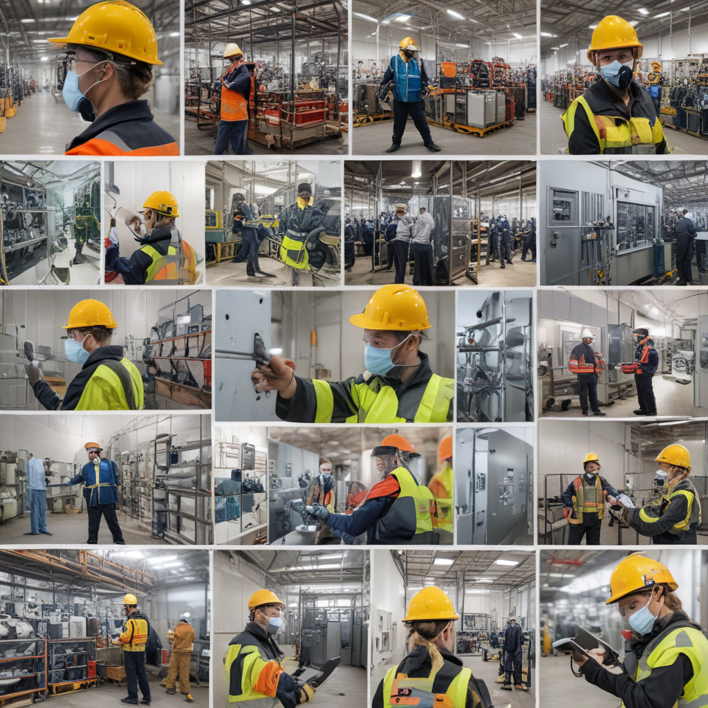 make a collage of Representative images showing geo fencing, SOS, PPE ...
