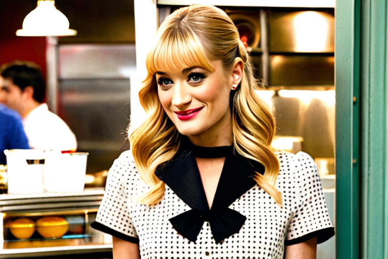 beth behrs waitress uniform in a diner high heels