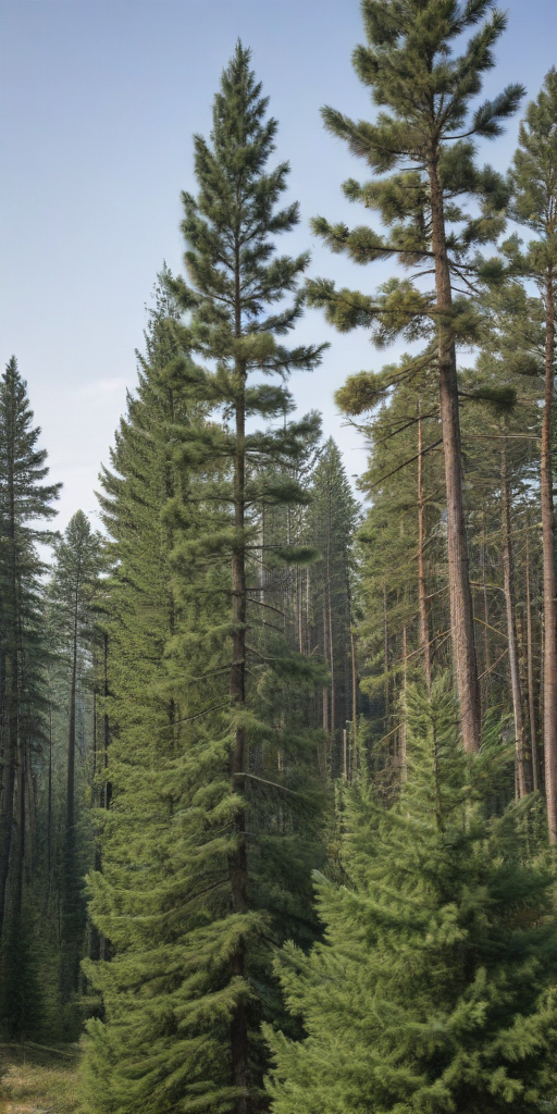 tall vegetation of pine trees, spruce trees, evergreen trees that start ...