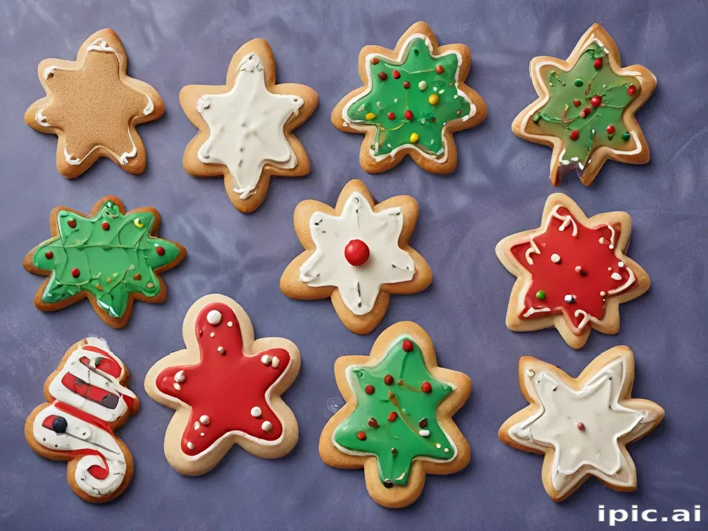 Festively Decorated Christmas Cookies in Various Shapes and Colors ...
