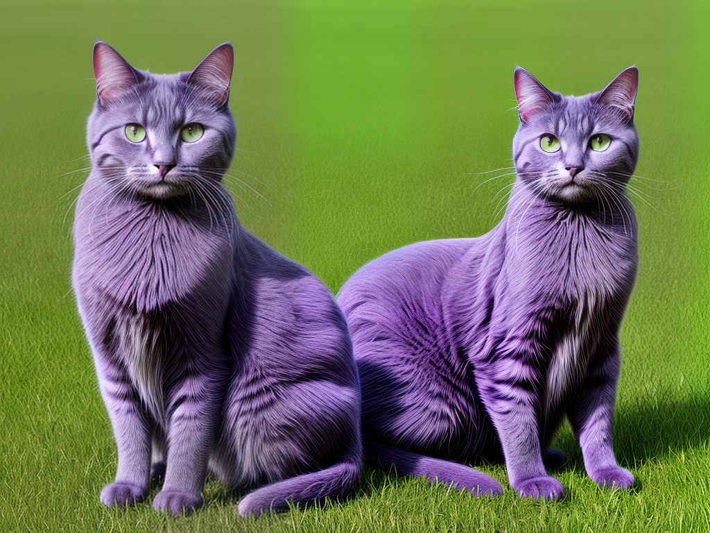 one realistic purple cat with four