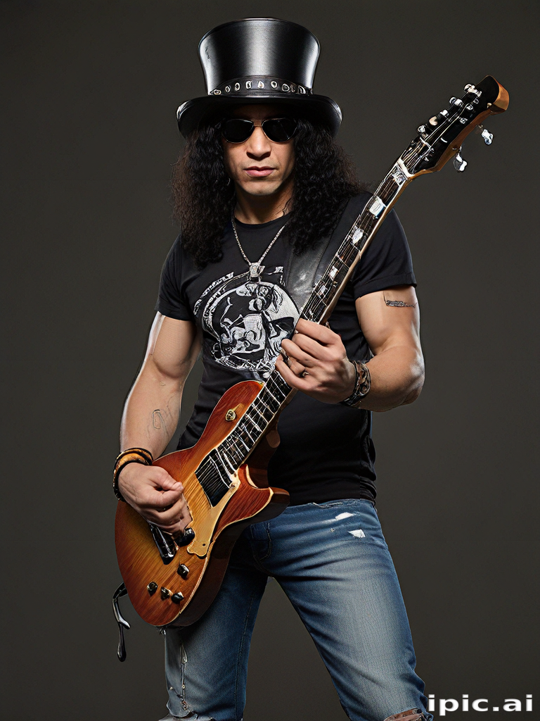 Rock Guitarist with Iconic Top Hat and Electric Guitar in Studio
