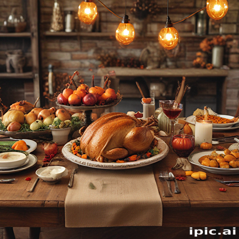 A Cozy Thanksgiving Feast Displaying a Beautifully Roasted Turkey and ...