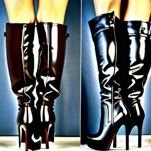 black leather fancy over the knee boots high heels