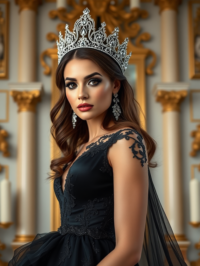 Elegance Personified: A Regal Beauty in a Stunning Black Gown