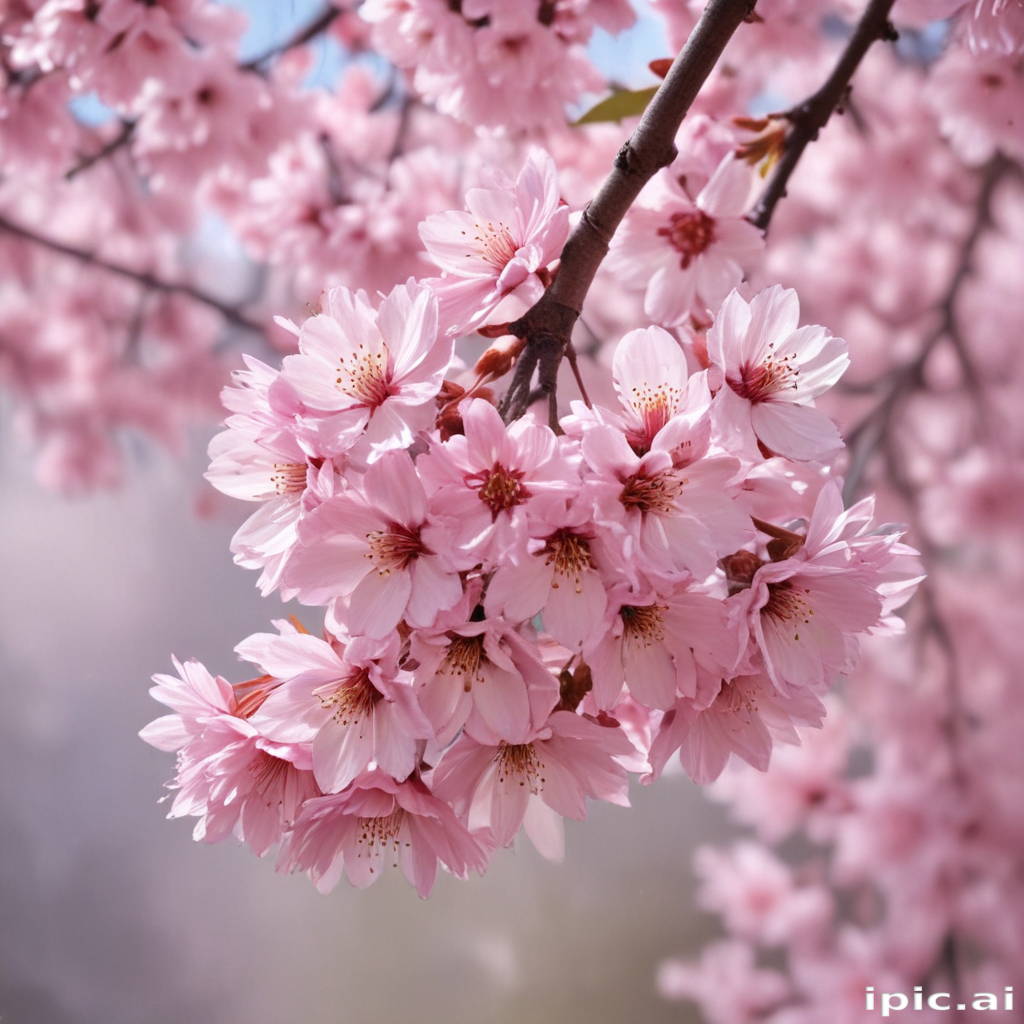 A Beautiful Blossom of Delicate Pink Cherry Flowers in Springtime.