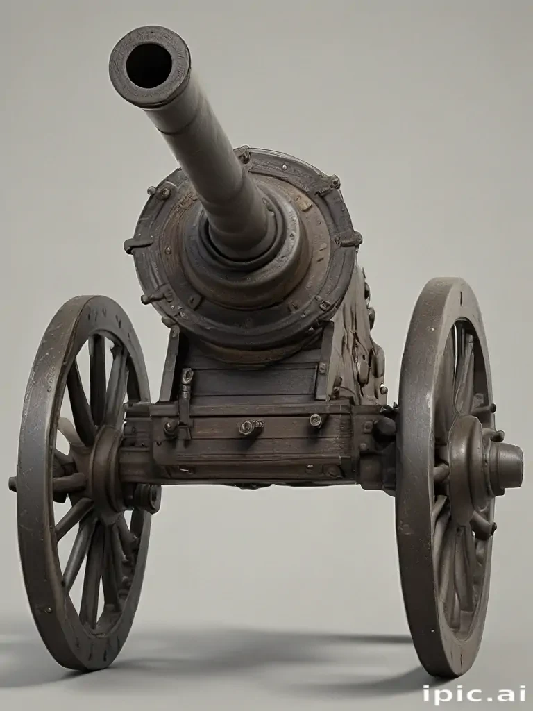 An Antique Cannon Displayed with Detailed Wooden Wheels and Barrel Design