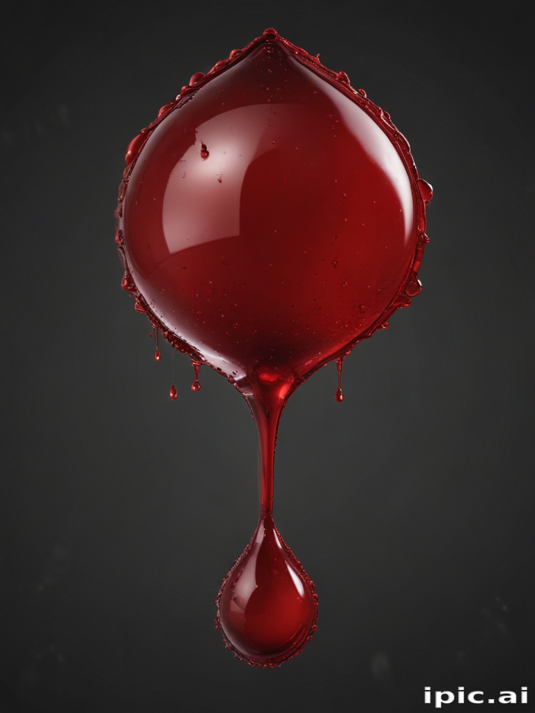 Intriguing Close-Up of a Droplet of Glossy Red Liquid Suspended in Air