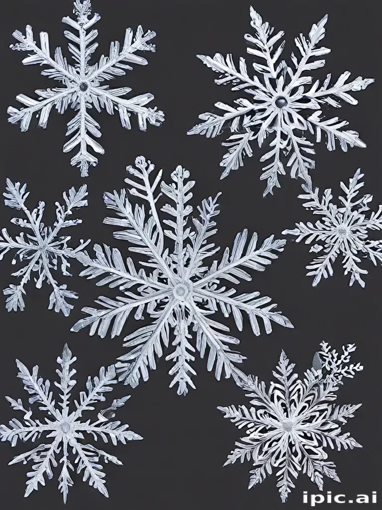 Intricate and Unique Snowflakes Captured Against a Dark Background