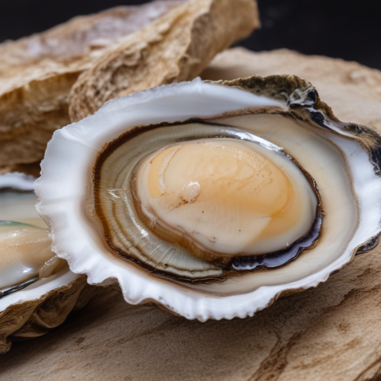 Freshly Opened Oyster Shell Revealing a Glistening Pearl Inside