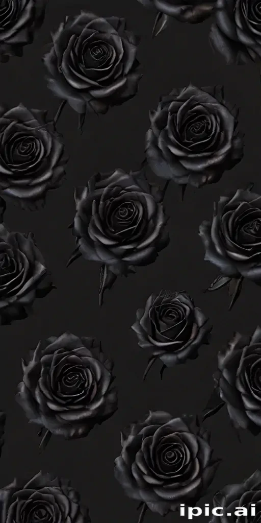 Elegant Pattern of Black Roses on a Deep Black Background