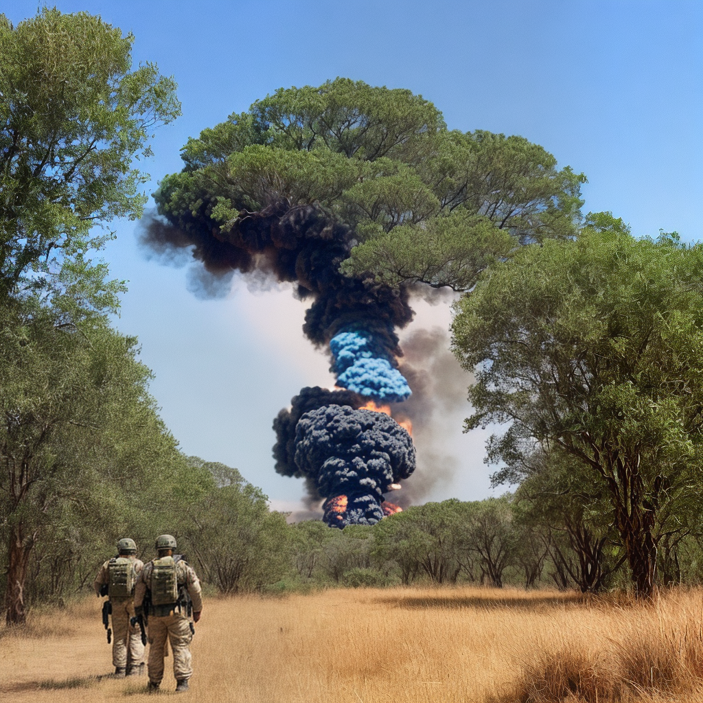 a bomb exploding, super fat soldier