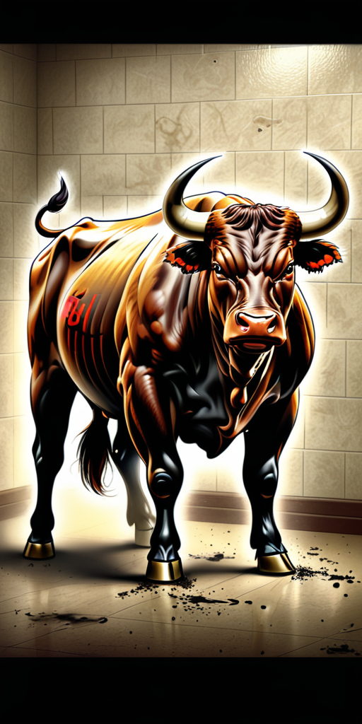 Majestic Bull Stands Proudly in an Artistic, Dimly Lit Space