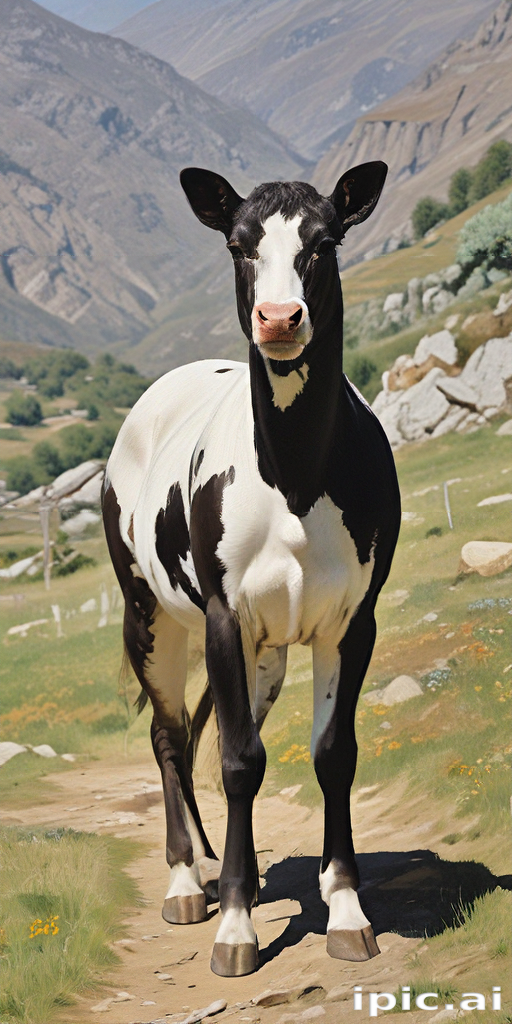A Majestic Black and White Cow Standing Gracefully in a Scenic Landscape.