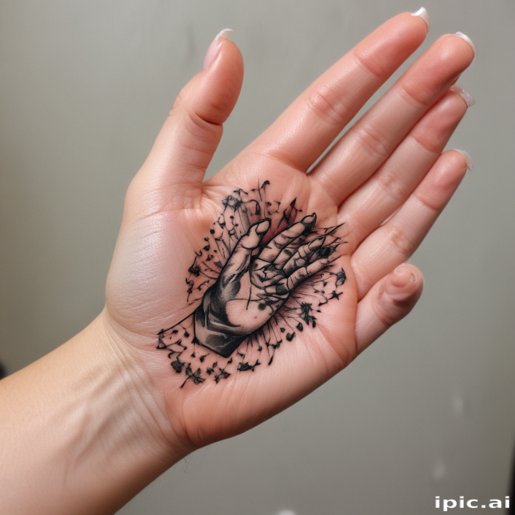 Intricate Hand Tattoo Design Featuring a Hand Emerging from the Palm