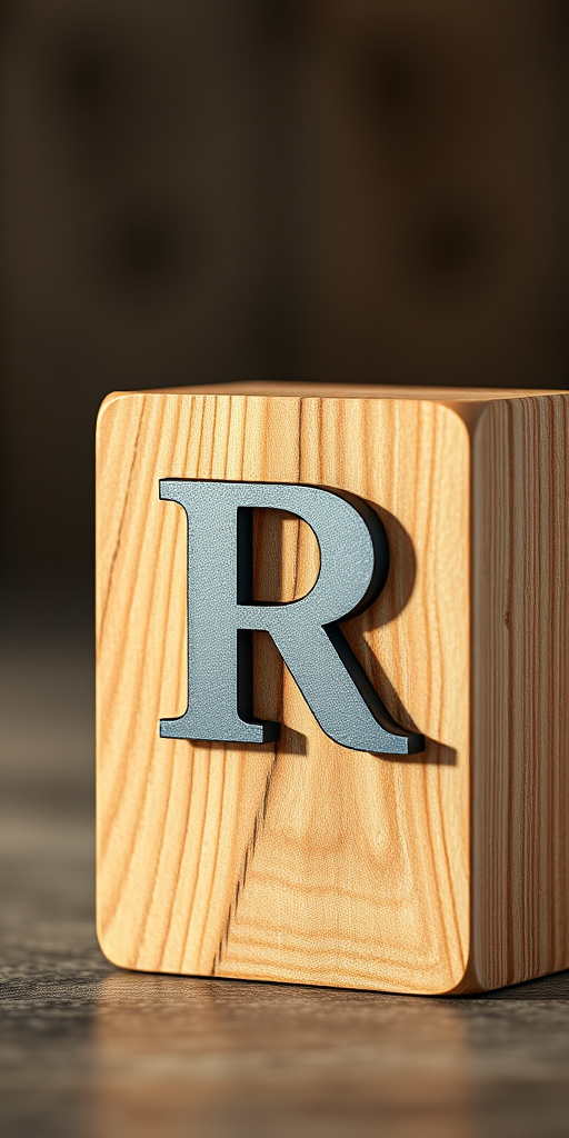 A Close-Up View of a Wooden Block Featuring the Letter R
