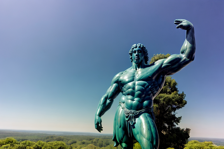 large hercules statue standing looking at the horizon