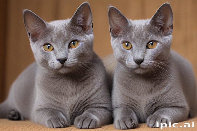 Two Adorable Gray Kittens with Striking Yellow Eyes Posing Together