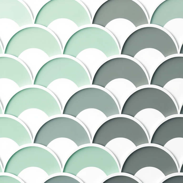 Elegant and Modern Geometric Pattern of Overlapping Mint and Gray Scallops
