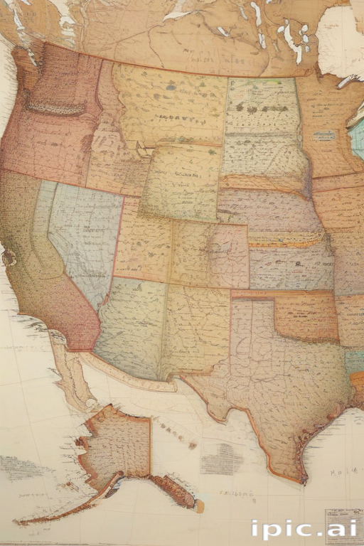 Historical Map of North America Highlighting States and Territories ...