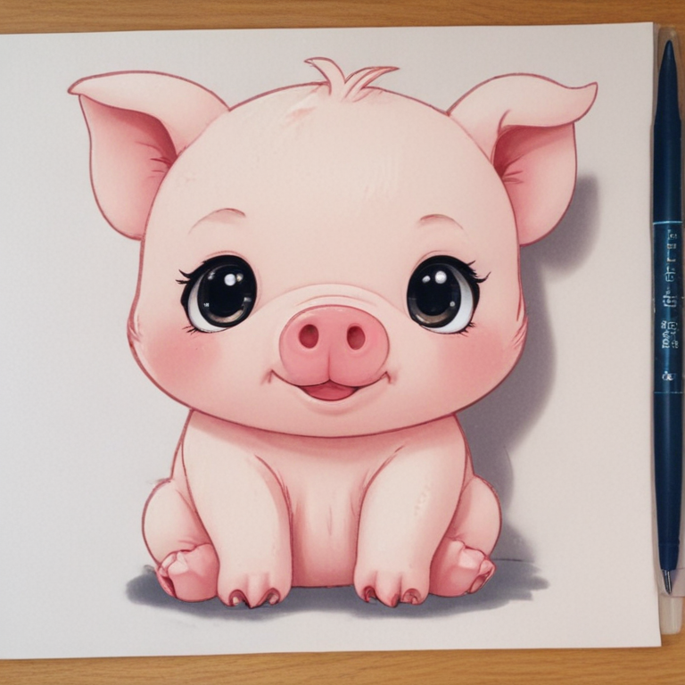 cute kawaii pig sitting anime drawing chibi