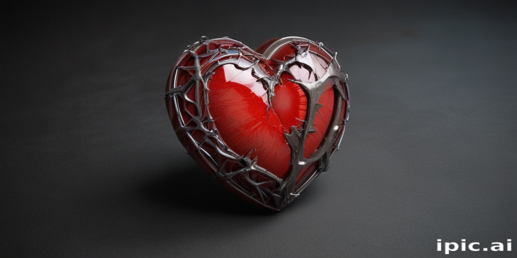 Intricate Heart Design Enclosed in Twisted Metallic Thorned Branches