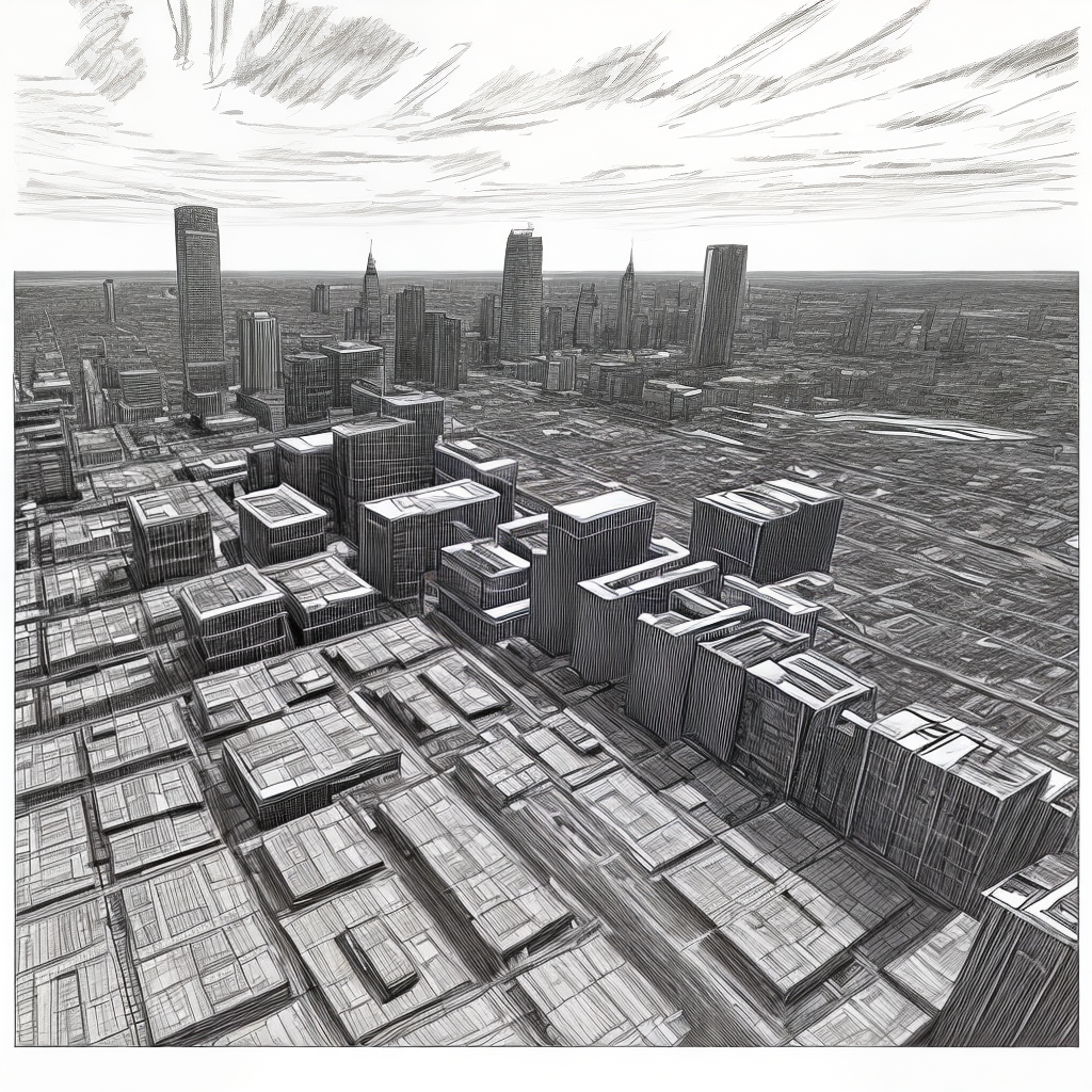 HELIPAD ON ROOFTOP WIDE ANGLE. COMIC BOOK. SKETCH STYLE. BLACK AND WHITE.