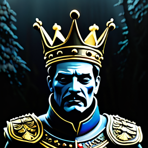 Highly detailed medium shot of a corrupted king, crown blended with ...