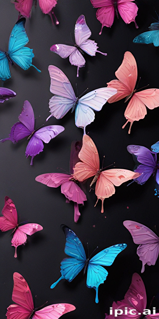 Colorful Butterflies in Various Shades Dancing Against a Dark Background