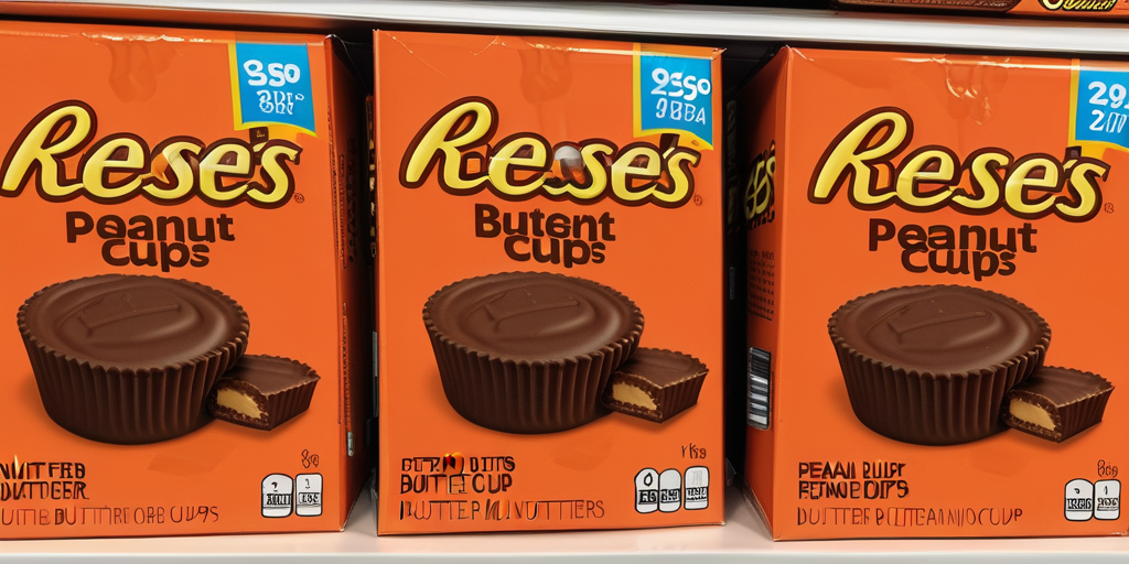 Deliciously Indulgent Reese's Peanut Butter Cups on Store Shelf Display