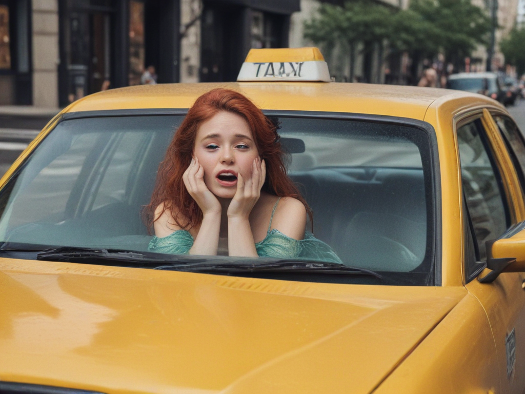 Crying Mermaid driving a taxi