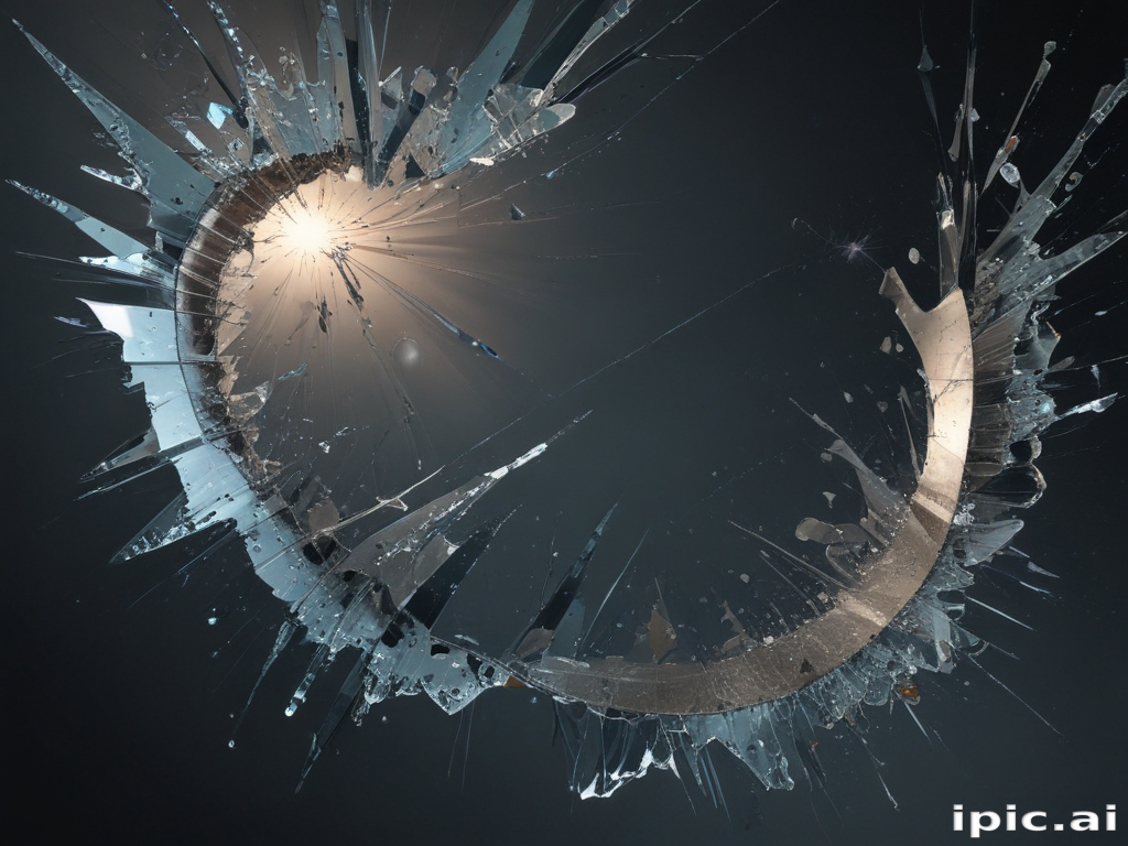 Dynamic Shattering Glass Sculpture with Radiant Light and Intricate Details