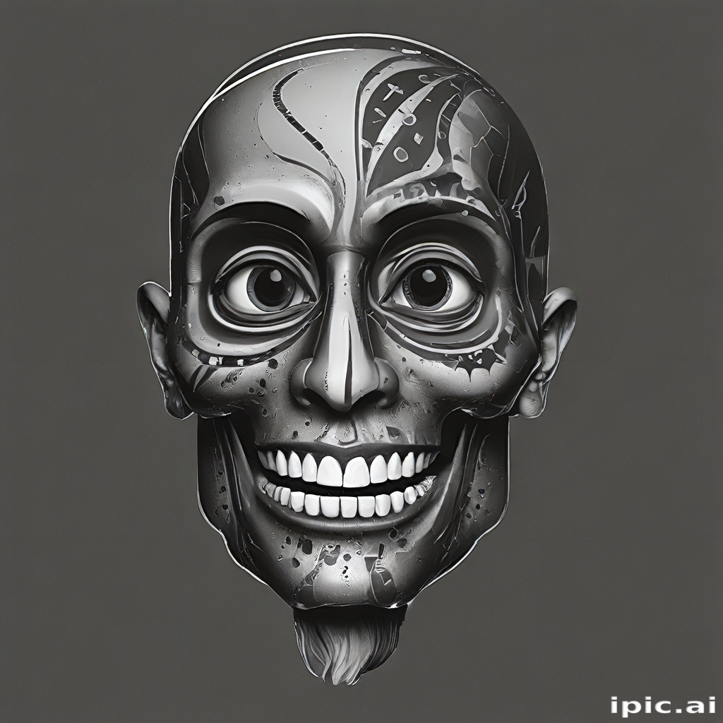 Intricate Black and White Design of a Stylized Robot Skull Face