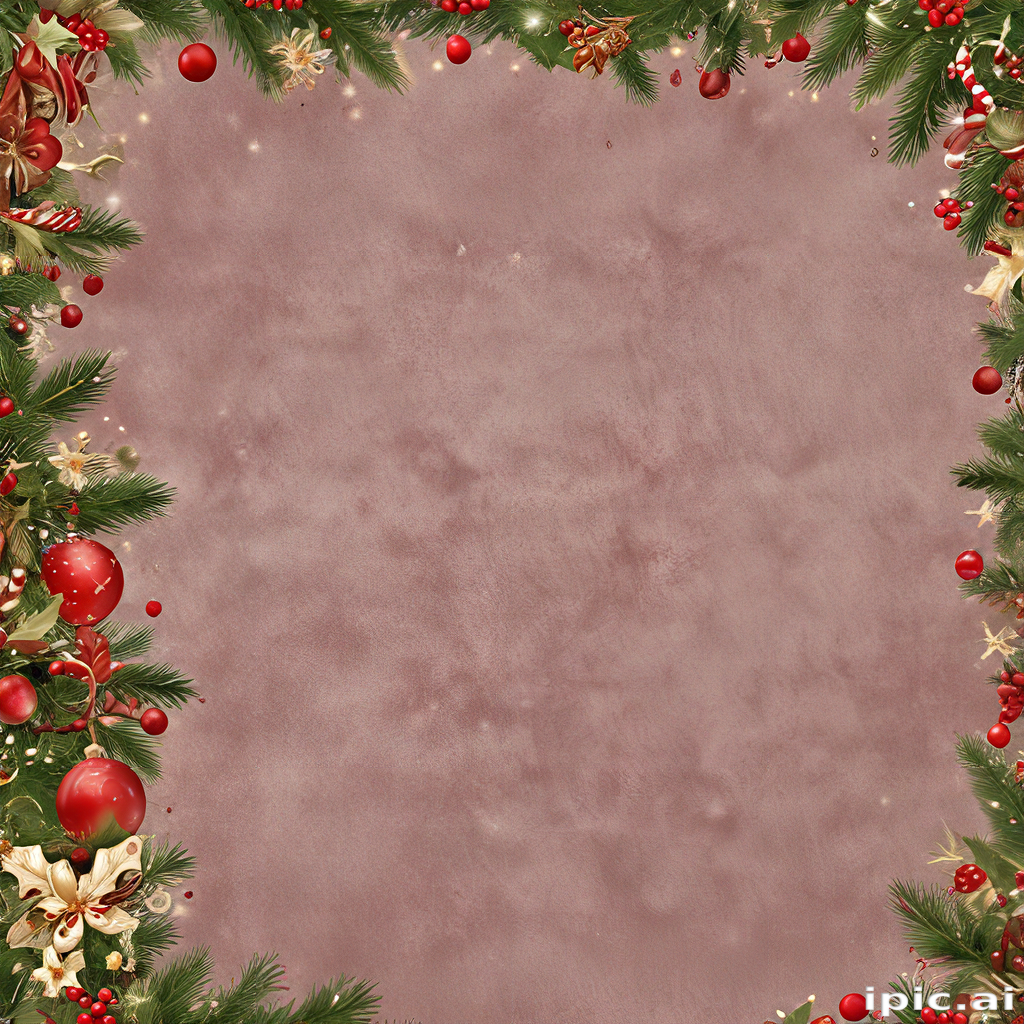 Festive Holiday Border with Greenery, Ornaments, and a Warm Background