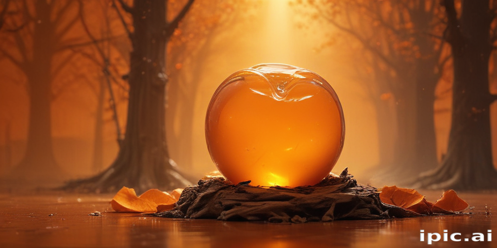 Glowing Amber Orb Surrounded by Autumn Leaves in Enchanted Forest