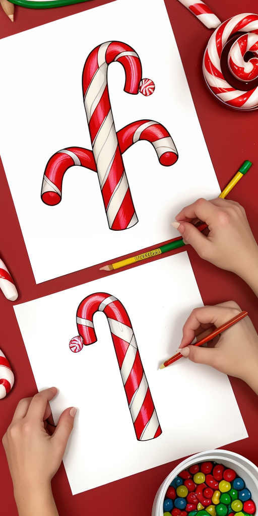 Colorful Candy Canes in Various Directions on a Festive Green Background