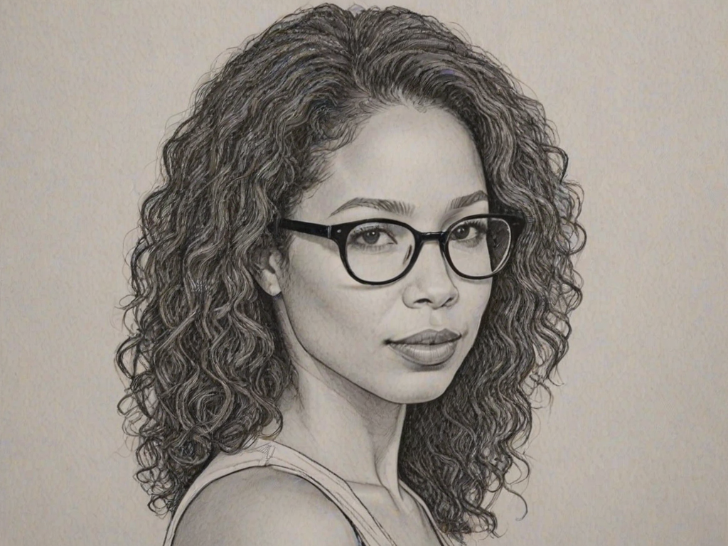 Stunning Portrait of a Young Woman with Curly Hair and Glasses