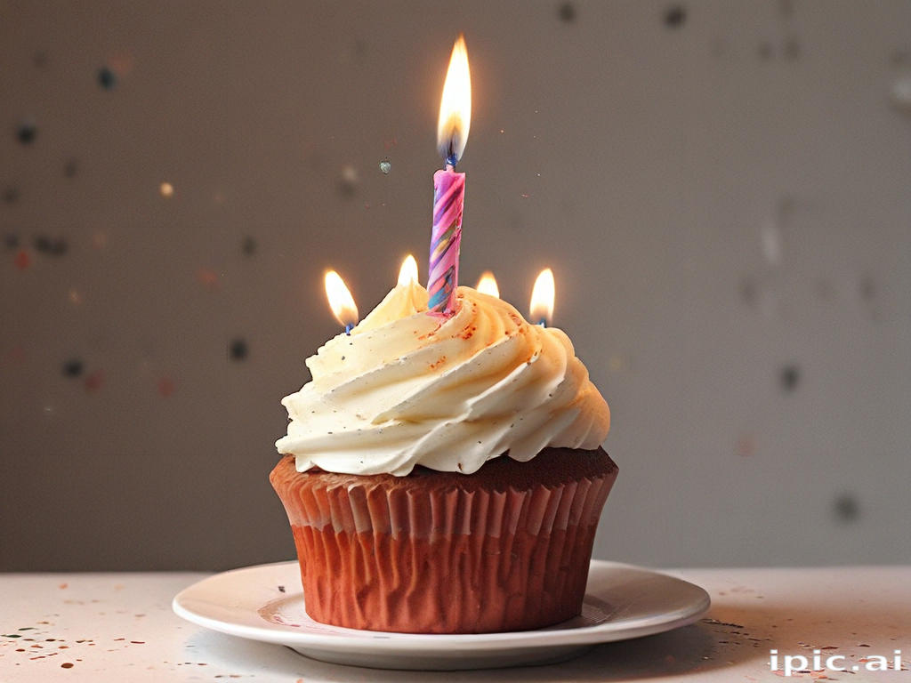A Delicious Birthday Cupcake with Colorful Candles and Festive Decorations