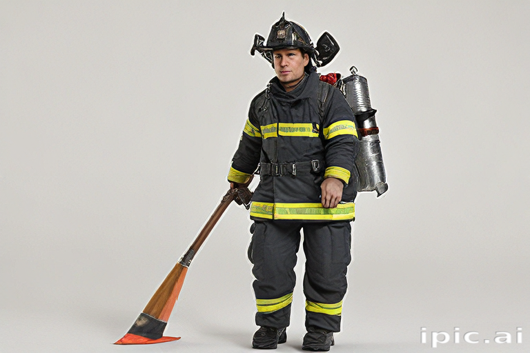 Brave Firefighter Equipped with Gear Ready to Combat Dangerous Fires