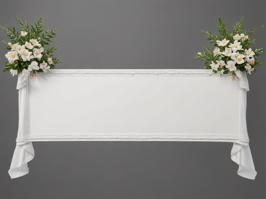 Elegant White Banner Surrounded by Beautiful Floral Arrangements on ...