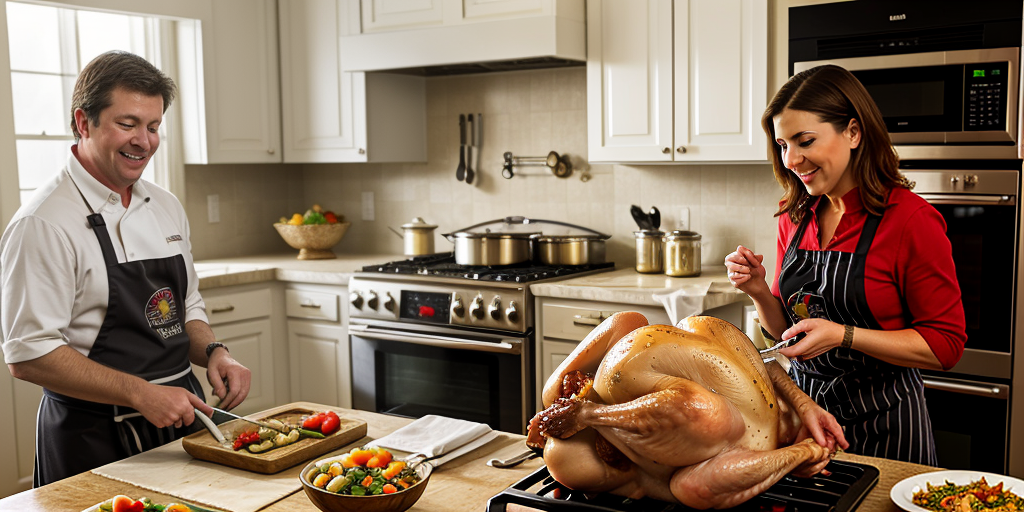 Preparing a Delicious Thanksgiving Feast Together in a Cozy Kitchen
