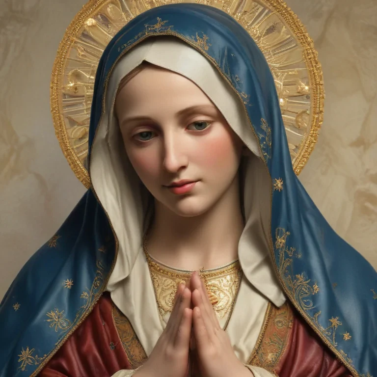 Elegant Portrait of a Serene Virgin Mary in Prayerful Contemplation