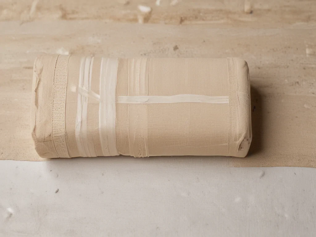 Wrapped Package on a Textured Surface with Neutral Tones and Simple Design