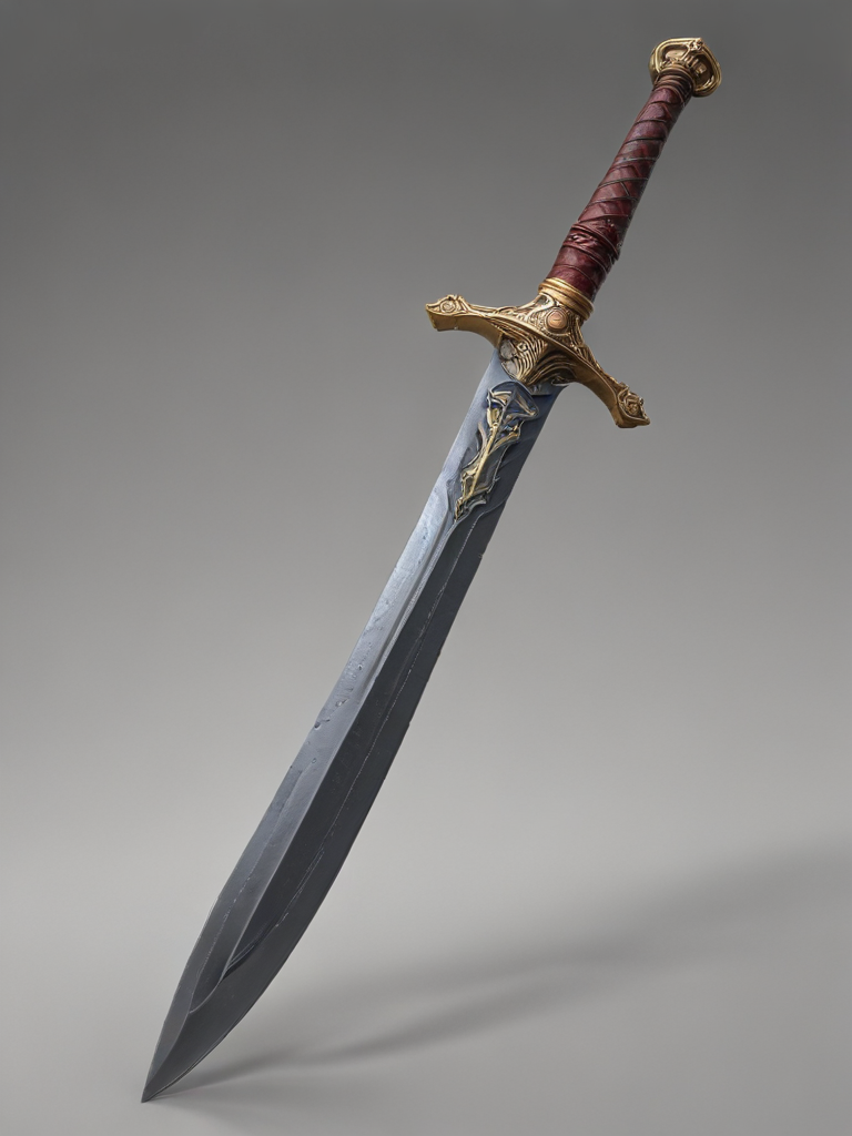 Exquisite Fantasy Sword with Intricate Golden Hilt and Detailed Design