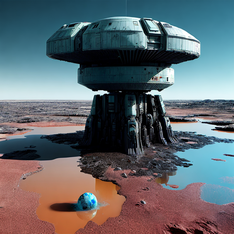 giant robot melting over the surface of a desolate planet